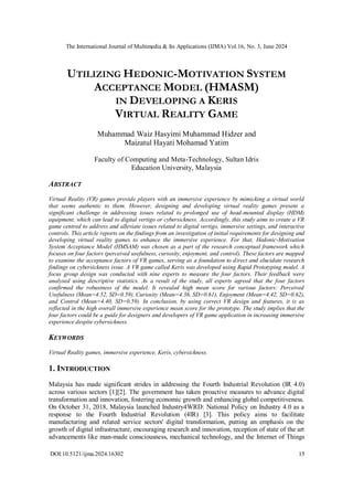 UTILIZING HEDONIC-MOTIVATION SYSTEM ACCEPTANCE MODEL (HMASM) IN DEVELOPING A KERIS VIRTUAL ...