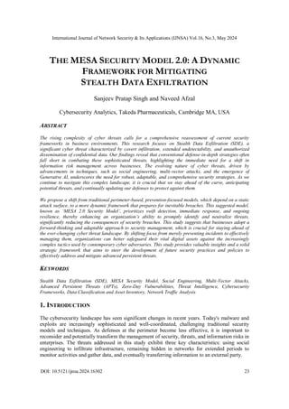 THE MESA SECURITY MODEL 2.0: A DYNAMIC FRAMEWORK FOR MITIGATING STEALTH DATA EXFILTRATION | PDF