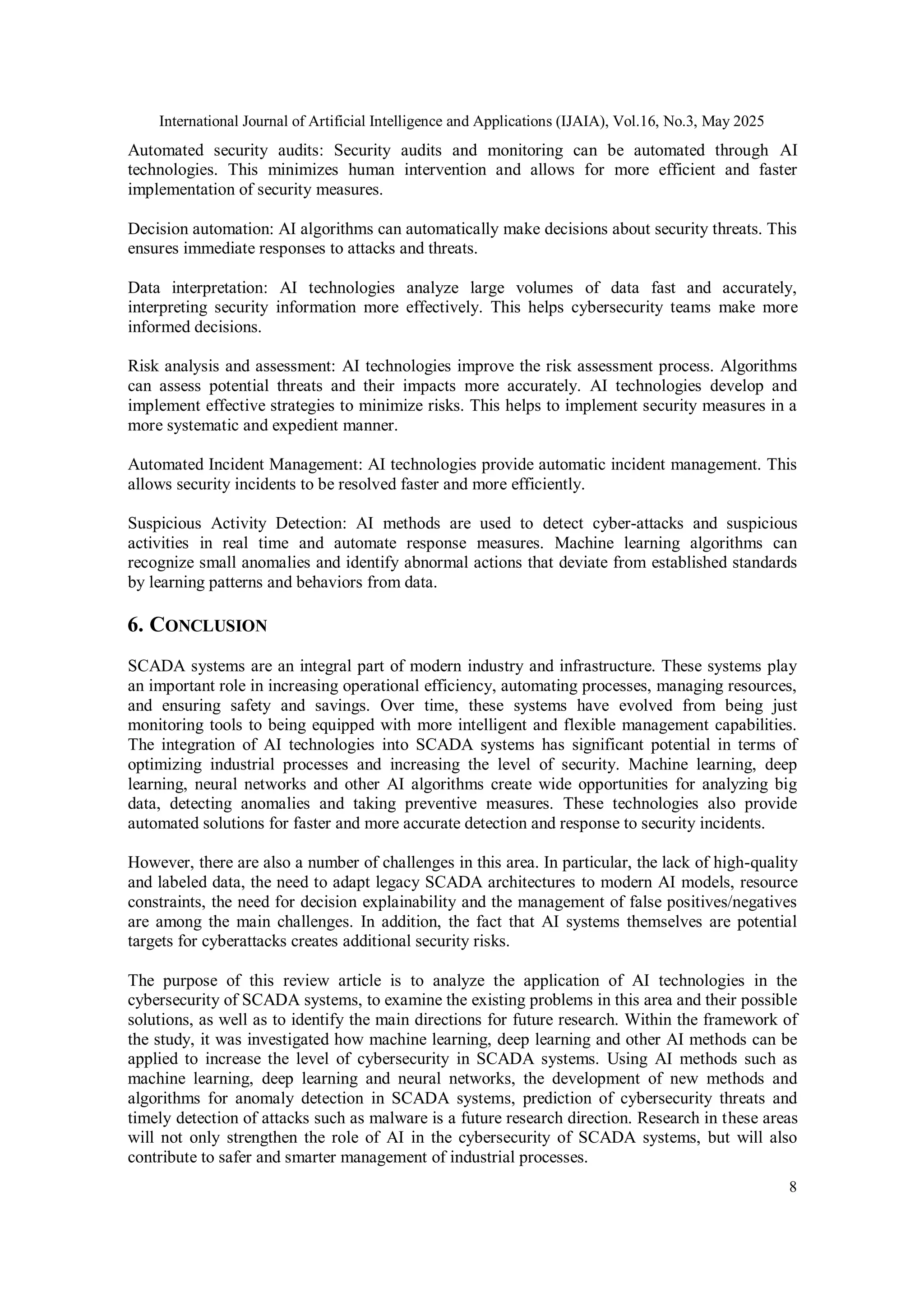 THE ROLE OF ARTIFICIAL INTELLIGENCE IN ENSURING THE CYBER SECURITY OF SCADA SYSTEMS | PDF