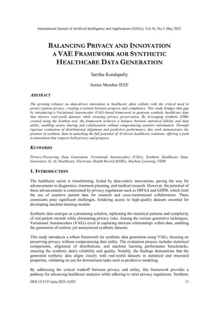 BALANCING PRIVACY AND INNOVATION A VAE FRAMEWORK AOR SYNTHETIC ...