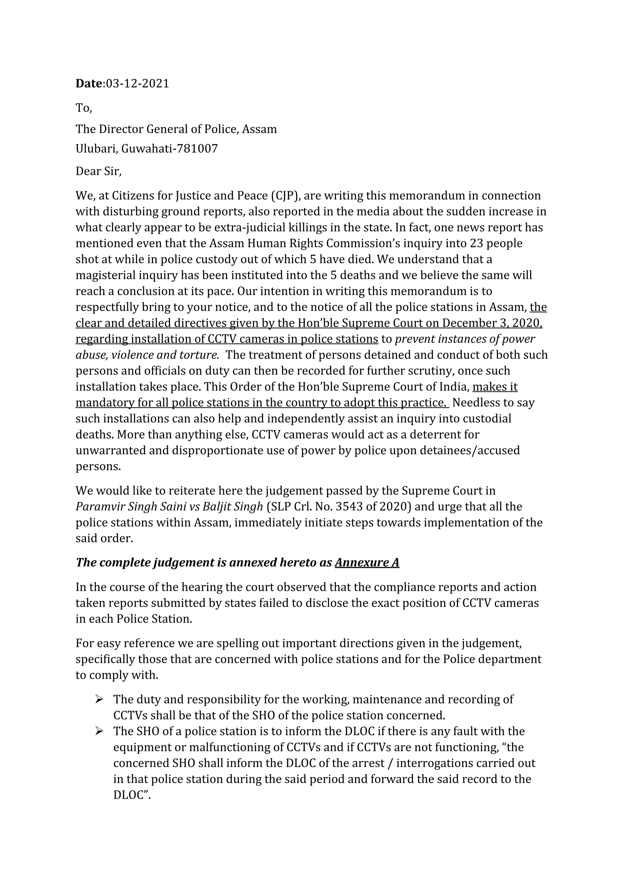 1636631174451 ed 210830 assam memo cctv in police stations | PDF ...
