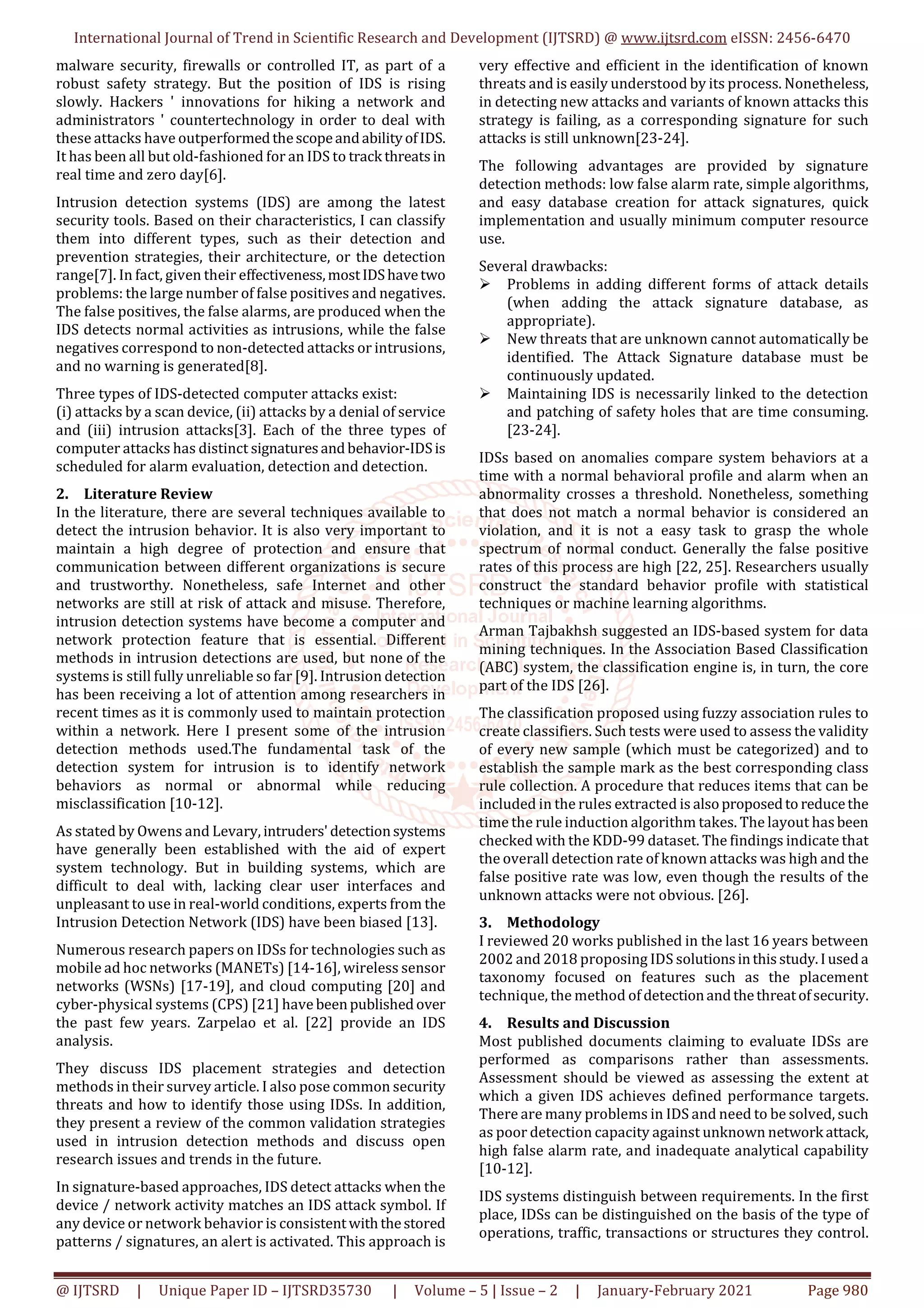 An Assessment of Intrusion Detection System IDS and Data Set Overview A Comprehensive Review of ...