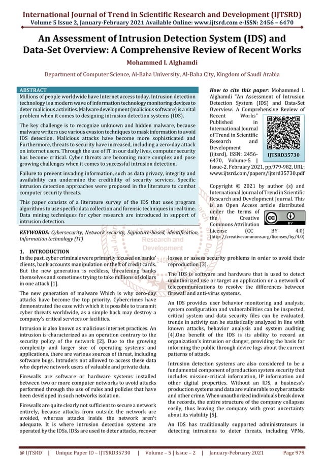 An Assessment of Intrusion Detection System IDS and Data Set Overview A ...