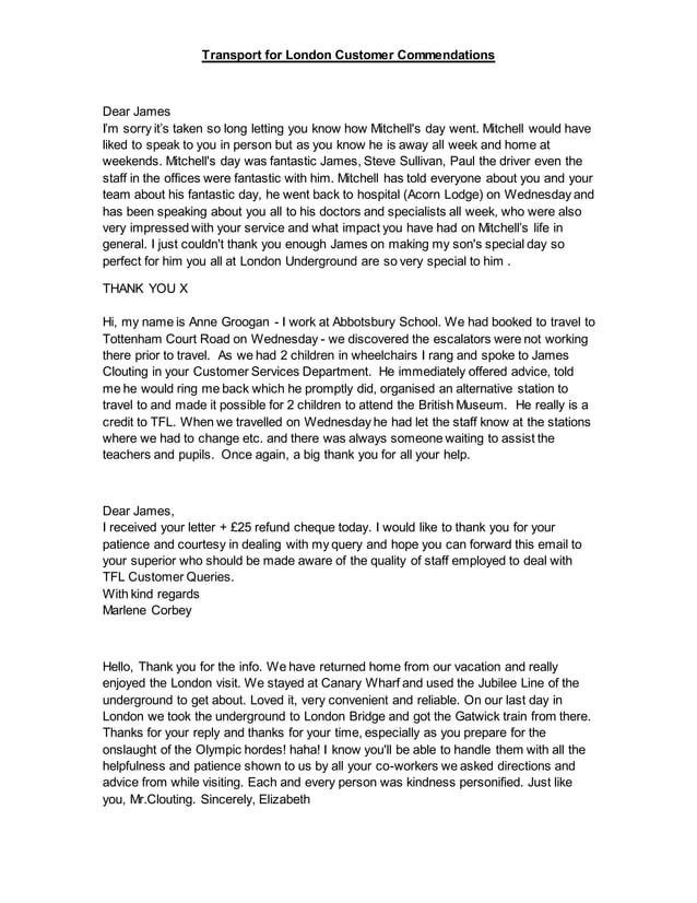 TfL Customer Commendations | PDF