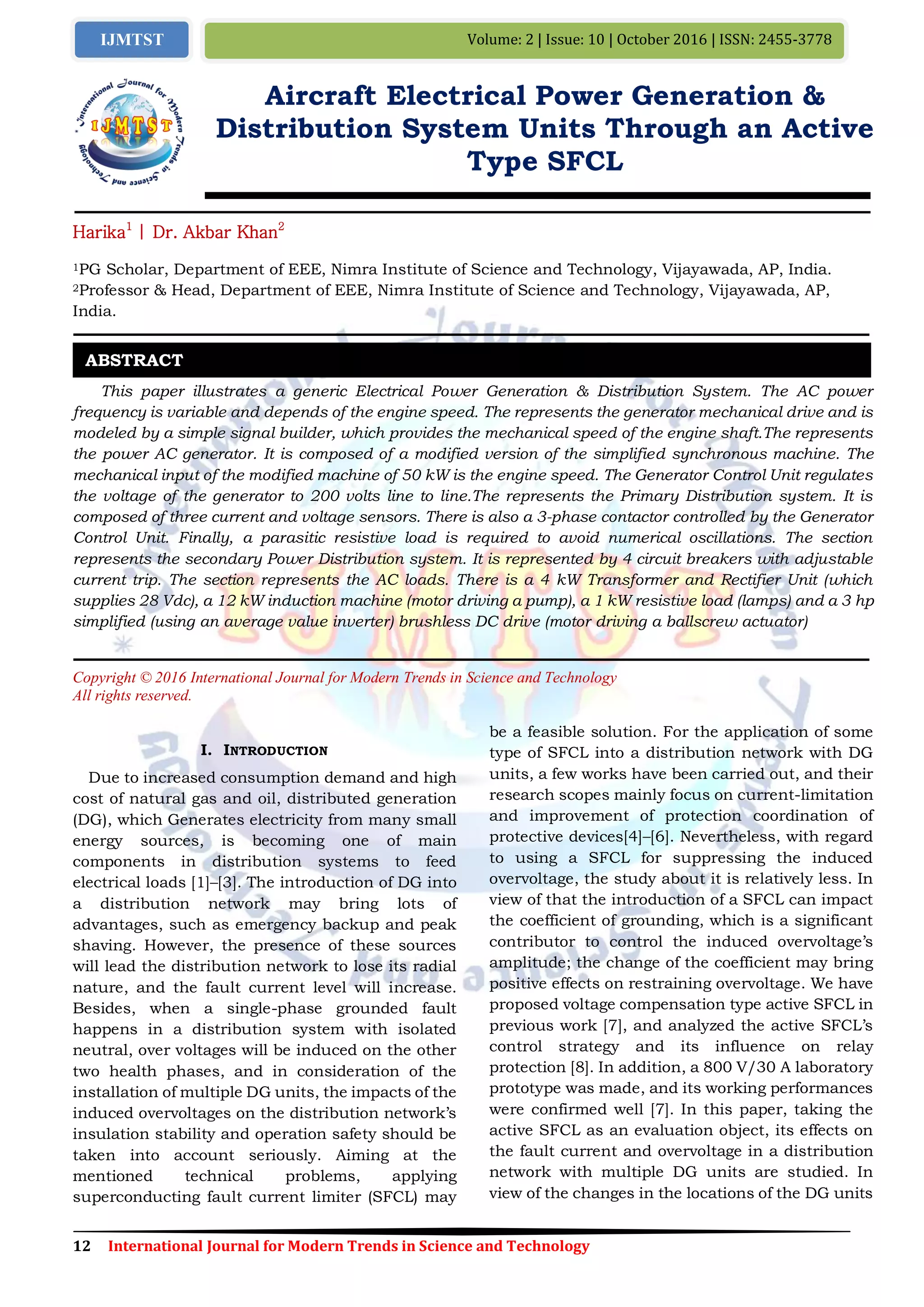 Aircraft Electrical Power Generation & Distribution System Units Through an Active Type SFCL | PDF