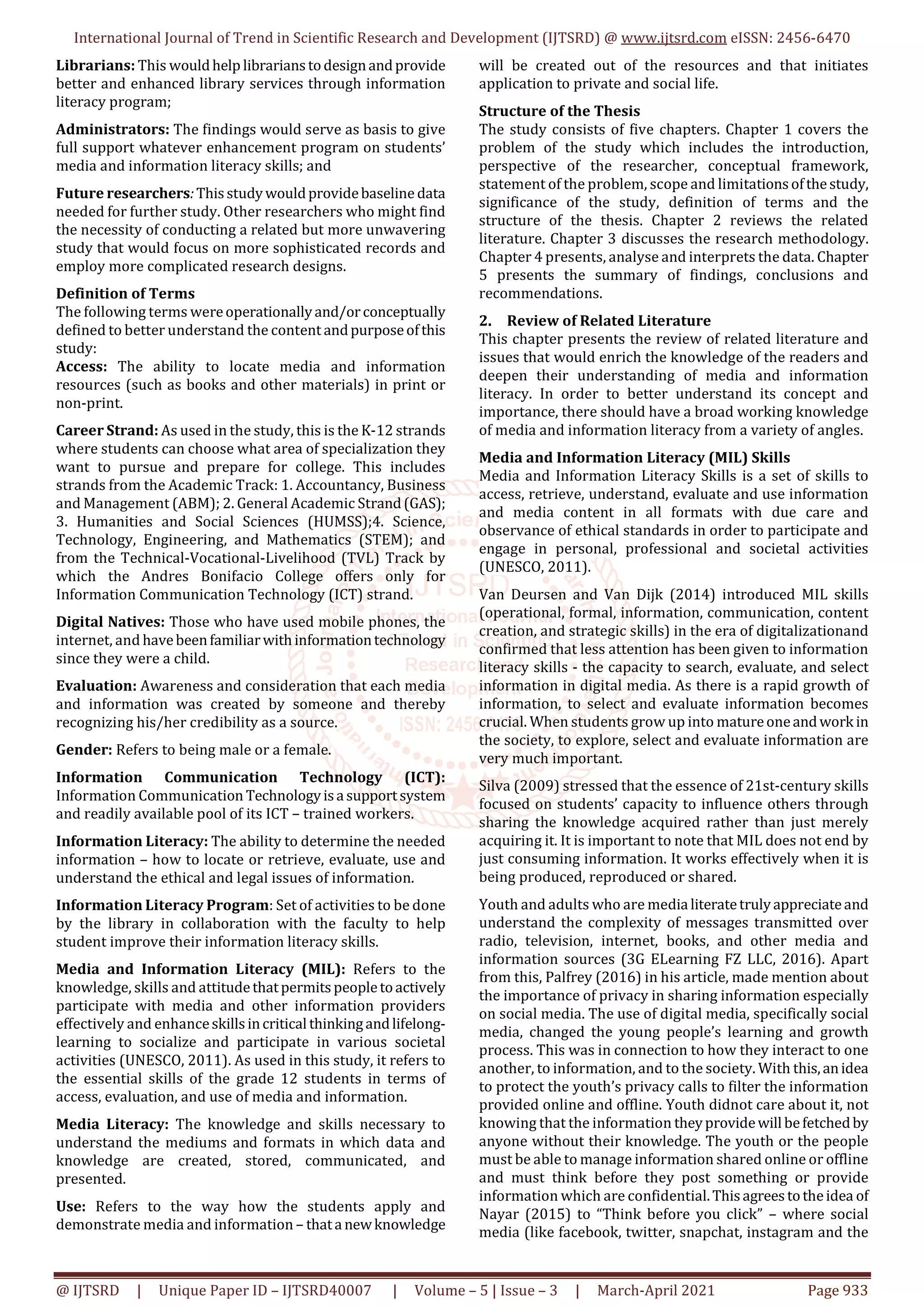 Media and Information Literacy Skills of Senior High School Students of Andres Bonifacio College ...