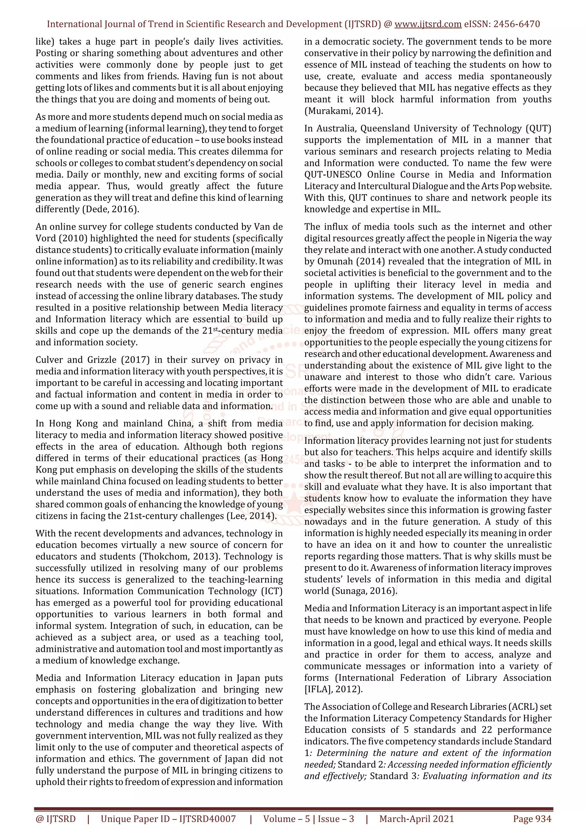 Media and Information Literacy Skills of Senior High School Students of ...