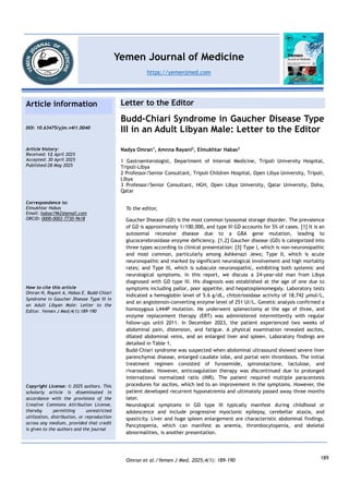 Budd-Chiari Syndrome in Gaucher Disease Type III in an Adult Libyan ...