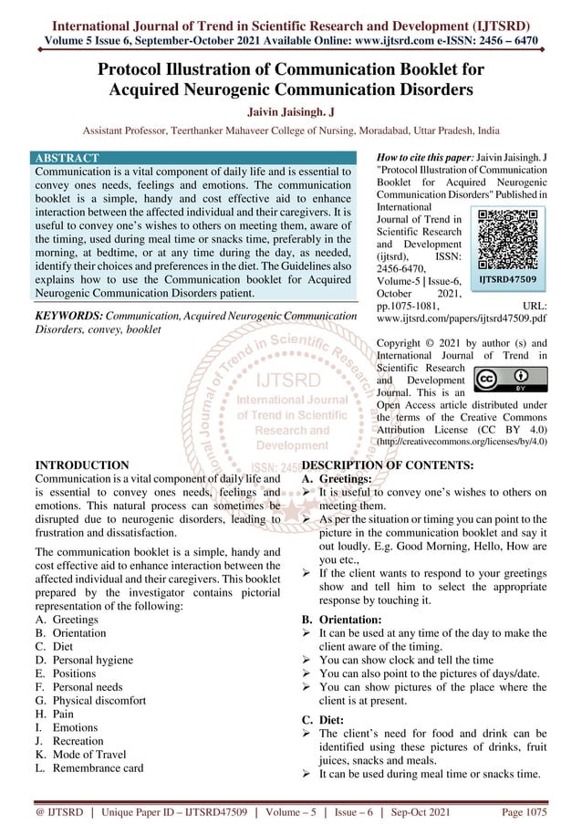Protocol Illustration of Communication Booklet for Acquired Neurogenic ...