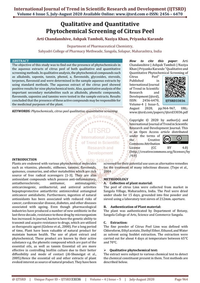 Qualitative and Quantitative Phytochemical Screening of Citrus Peel | PDF