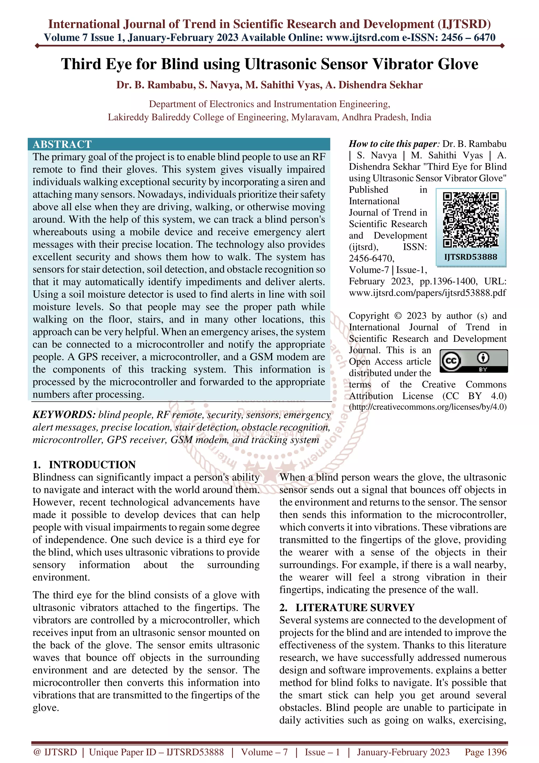 Third Eye for Blind using Ultrasonic Sensor Vibrator Glove | PDF