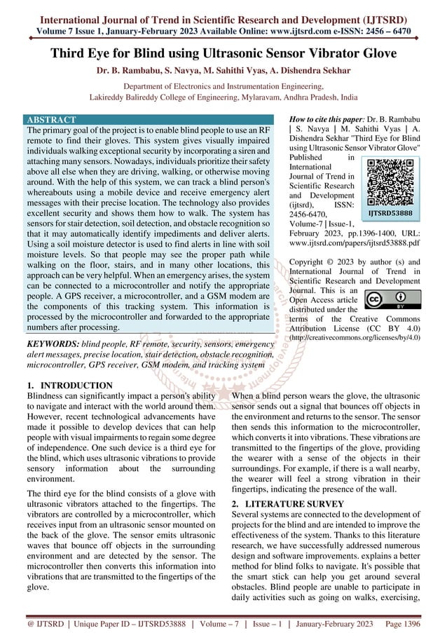 Third Eye for Blind using Ultrasonic Sensor Vibrator Glove | PDF