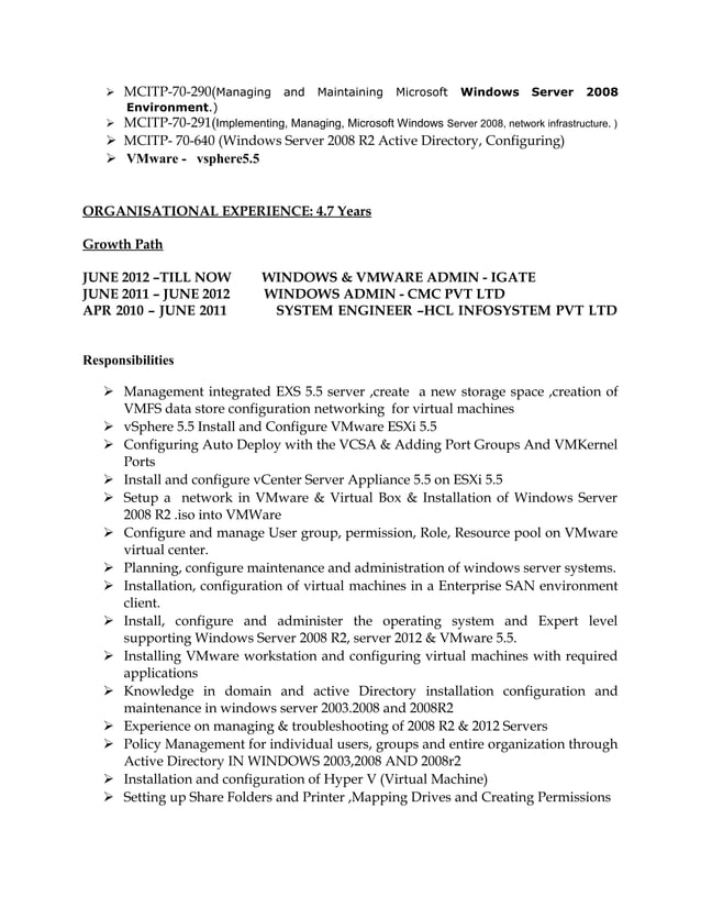 Windows & VMware Admin | DOC | Operating Systems | Computer Software ...