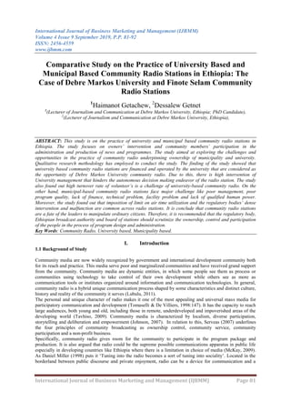 Comparative Study on the Practice of University Based and Municipal Based Community Radio ...