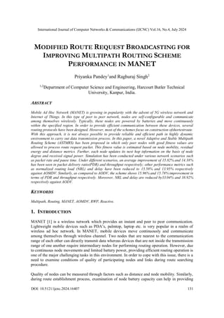 Modified Route Request Broadcasting for Improving Multipath Routing Scheme Performance in MANET ...