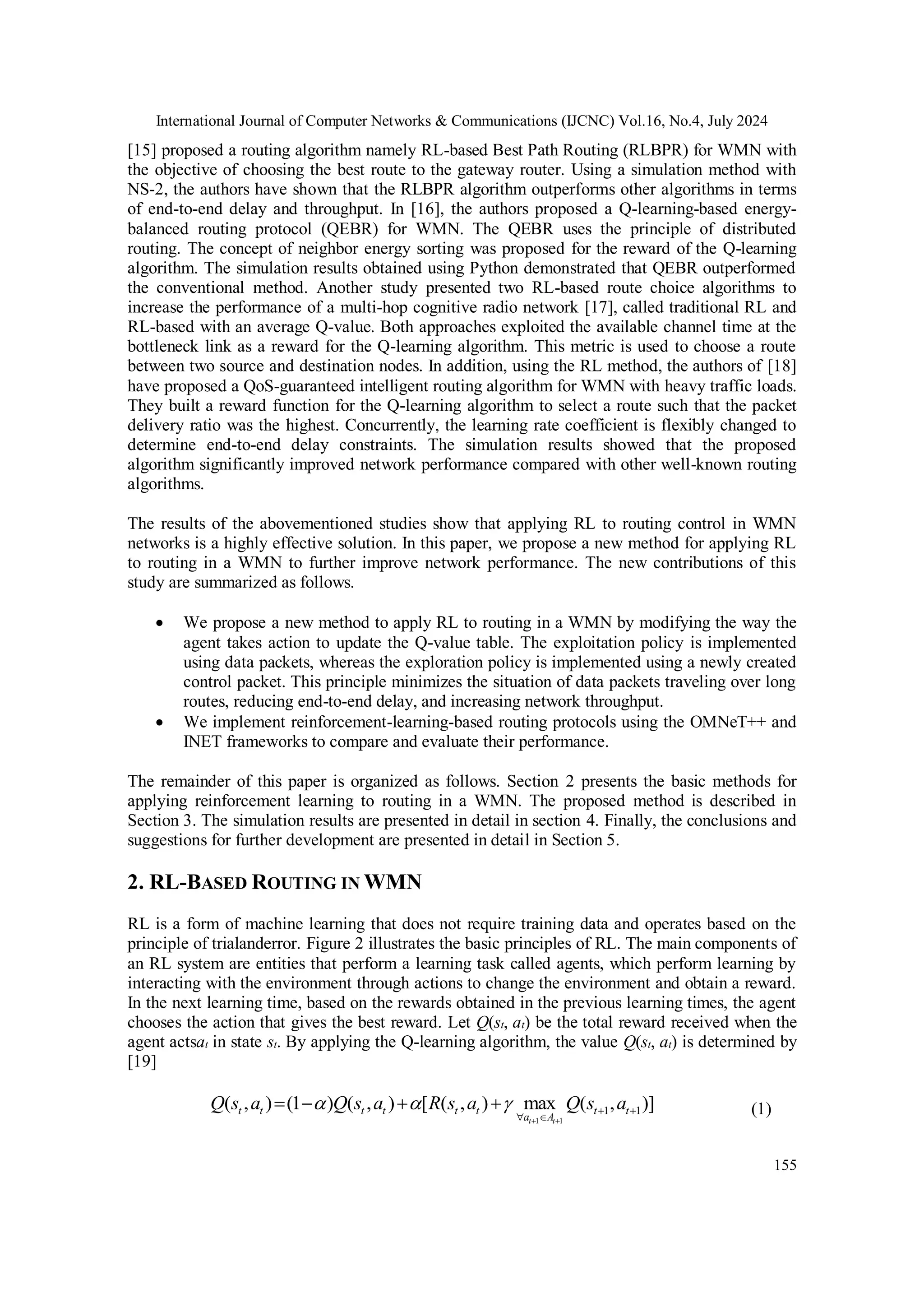 IRLR: an Improved Reinforcement Learning-Based Routing Algorithm for ... IRLR: an Improved Reinforcement Learning-Based Routing Algorithm for ...