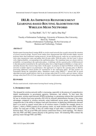 IRLR: an Improved Reinforcement Learning-Based Routing Algorithm for Wireless Mesh Networks | PDF