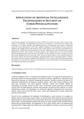 Application of Artificial Intelligence Technologies in Security of Cyber-Physical Systems | PDF