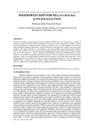 Shadowed AHP for Multi-Criteria Supplier Selection | PDF