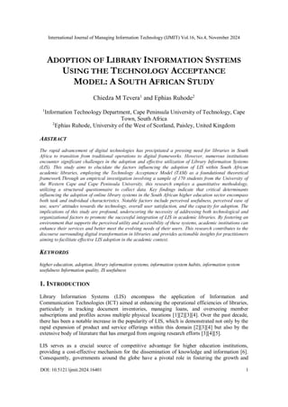 ADOPTION OF LIBRARY INFORMATION SYSTEMS USING THE TECHNOLOGY ACCEPTANCE MODEL: A SOUTH AFRICAN ...