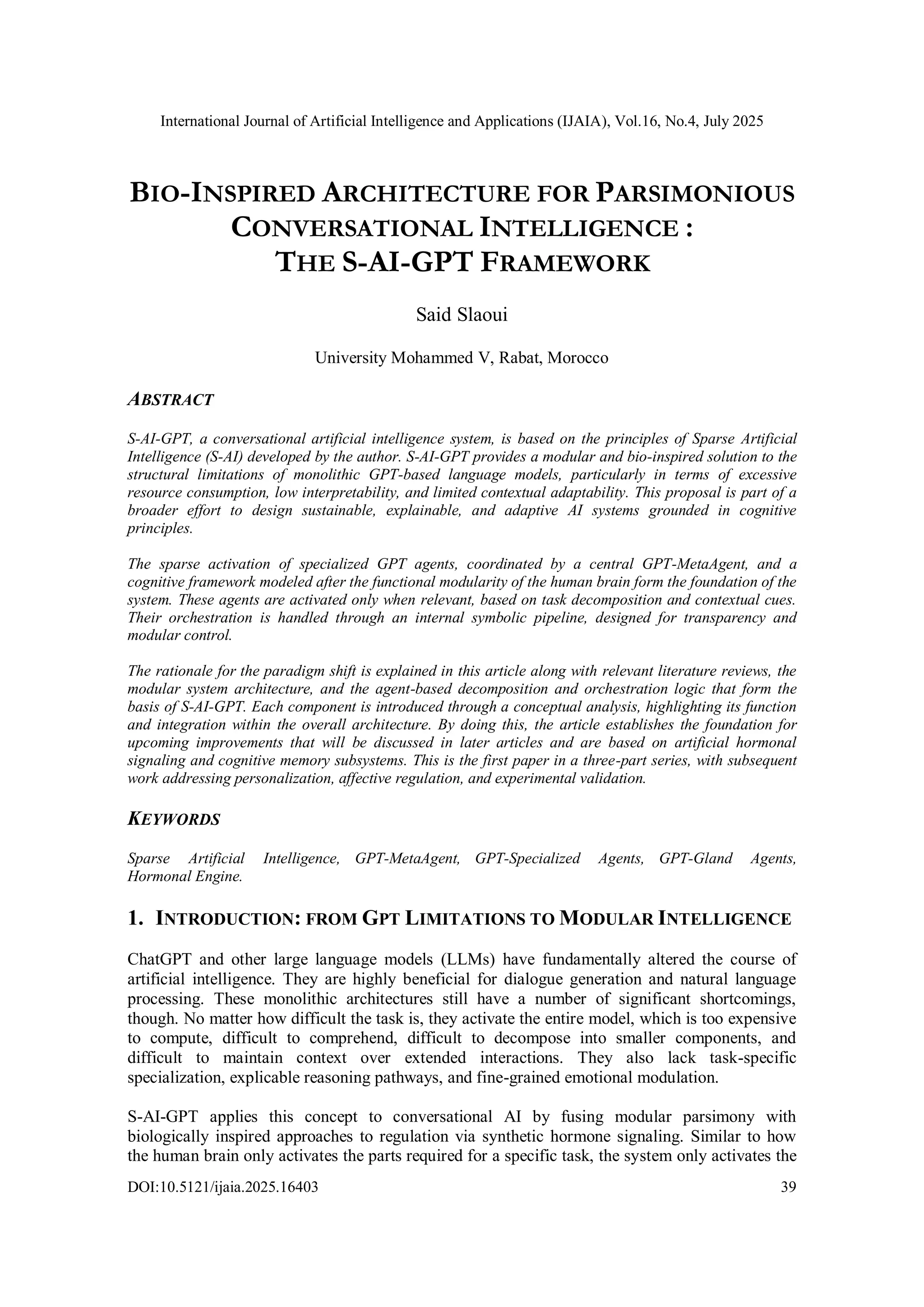 Bio-Inspired Architecture for Parsimonious Conversational Intelligence ...