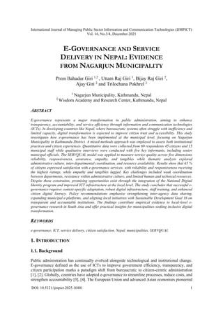 E-GOVERNANCE AND SERVICE DELIVERY IN NEPAL: EVIDENCE FROM NAGARJUN ...