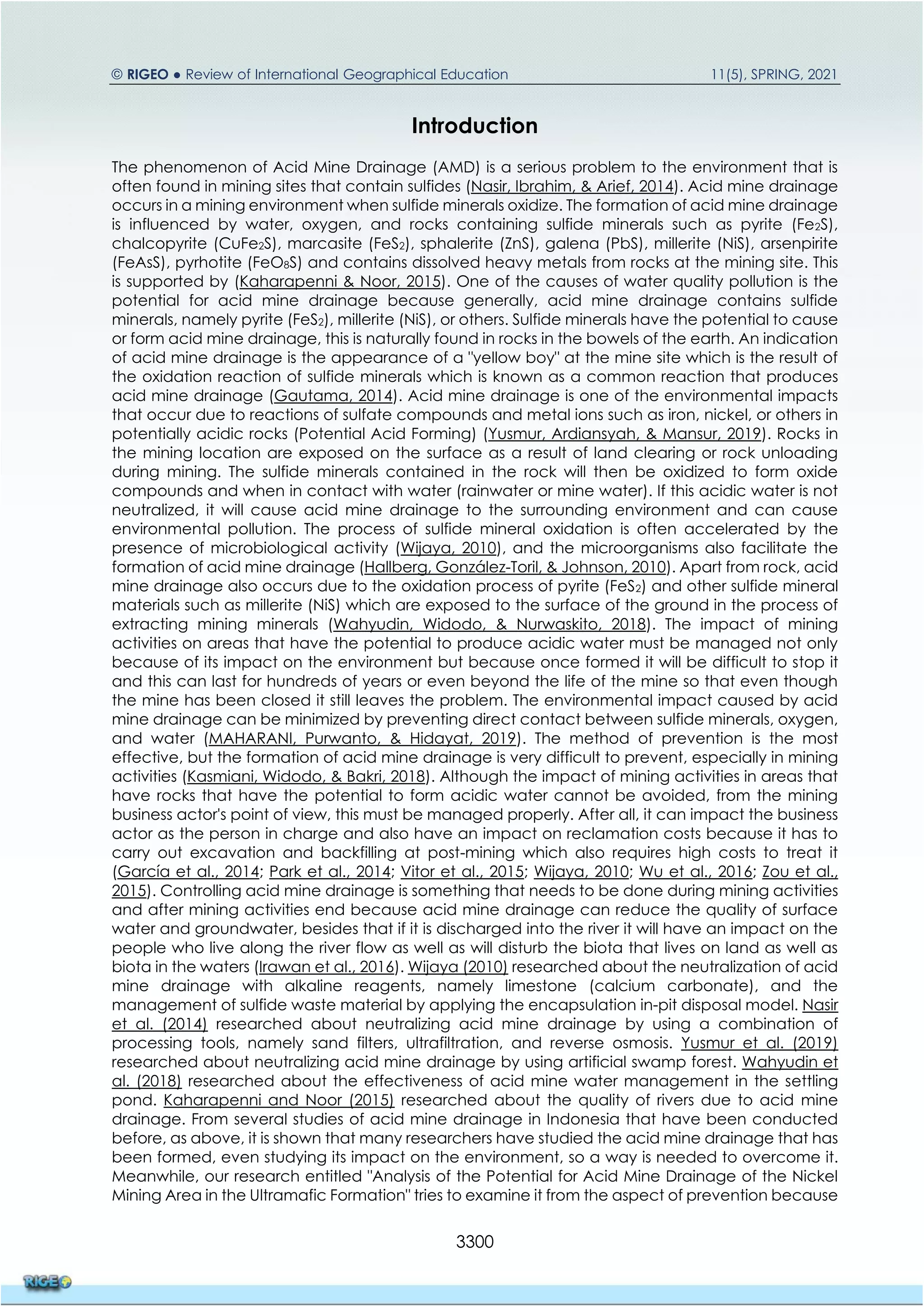 Analysis of the Potential for Acid Mine Drainage of the Nickel Mining ...