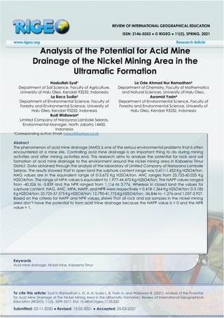 Analysis of the Potential for Acid Mine Drainage of the Nickel Mining ...