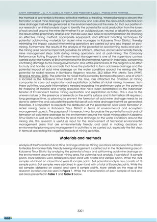 Analysis of the Potential for Acid Mine Drainage of the Nickel Mining ...