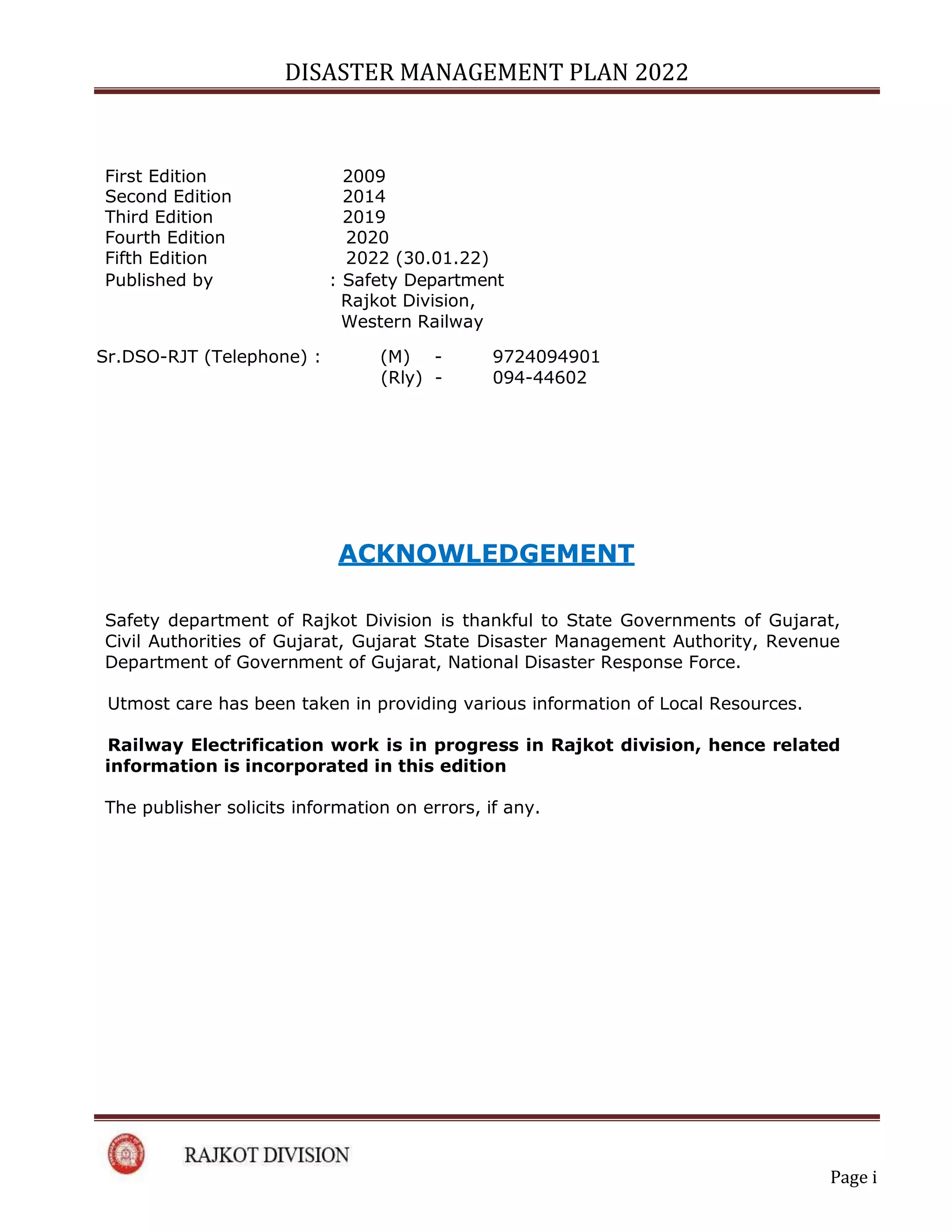 RAJKOT Division Railway Disaster Management Plan | PDF