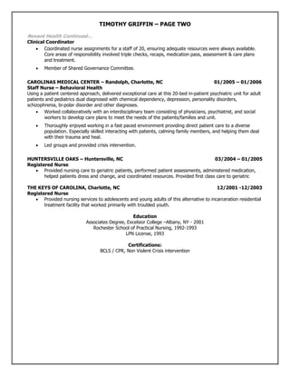 Resume Draft of Timothy Griffin, 2015 | PDF | Healthcare Industry ...