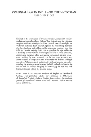 Colonial Law In India And The Victorian Imagination Leila Neti | PDF
