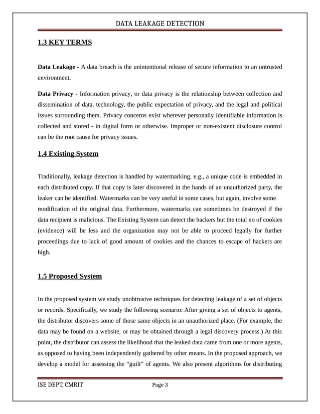 164788616 Data Leakage Detection Complete Project Report 1 Docx Pdf