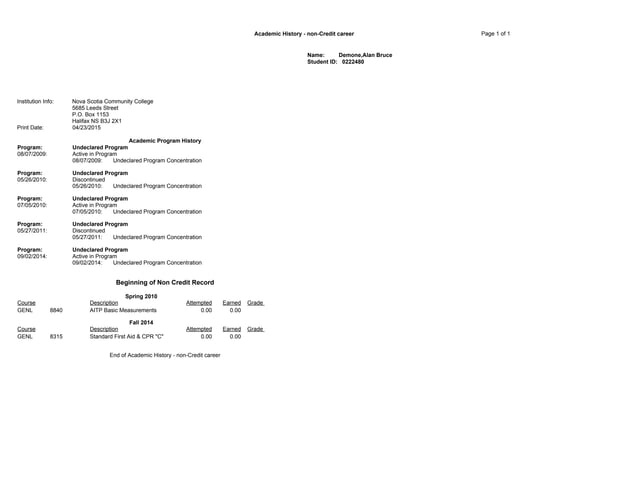 AL's NSCC Academic Transcript. | PPT
