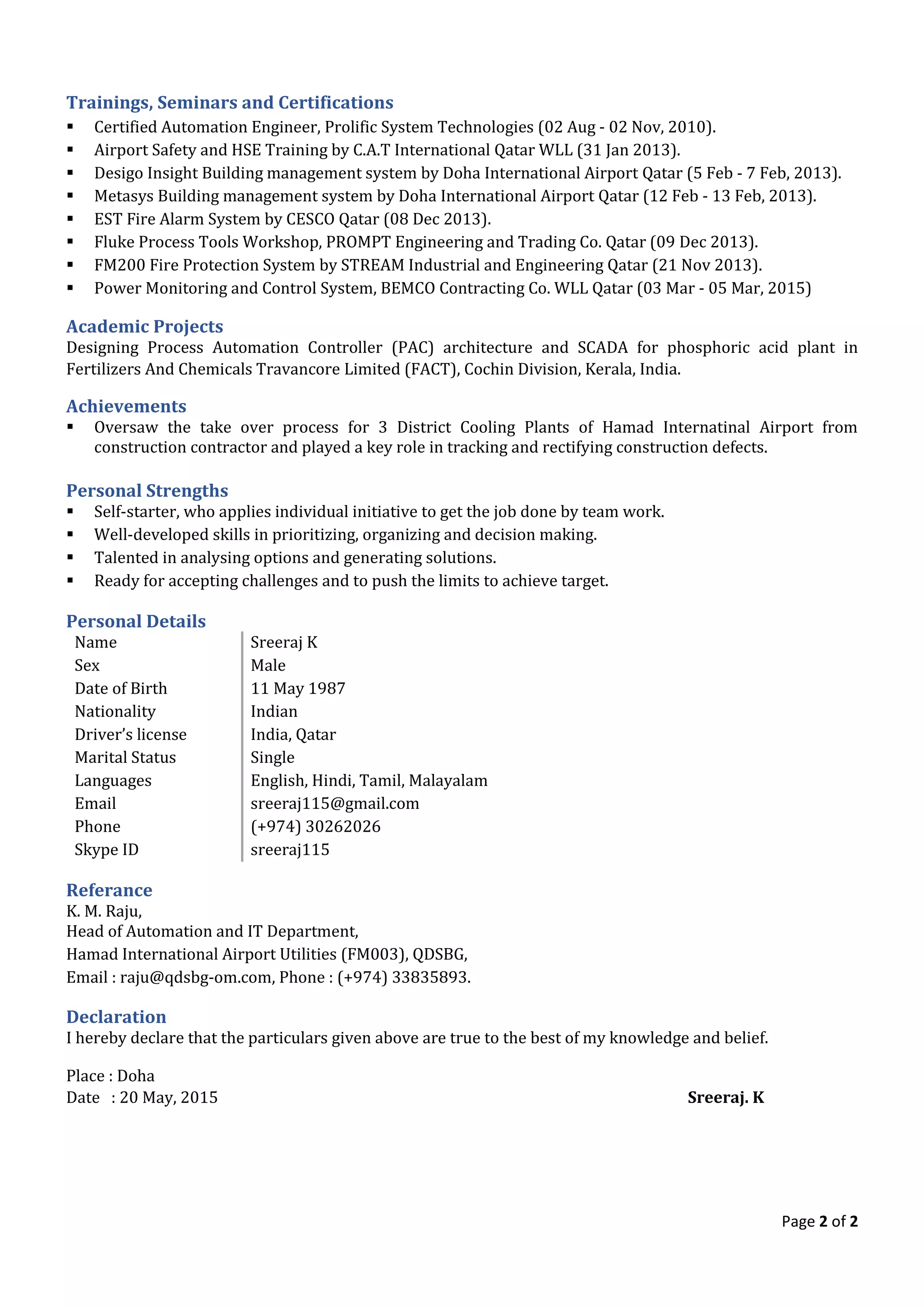 Sreeraj Resume | PDF