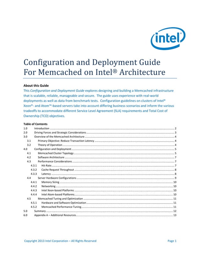 Configuration and Deployment Guide For Memcached on Intel® Architecture | PDF