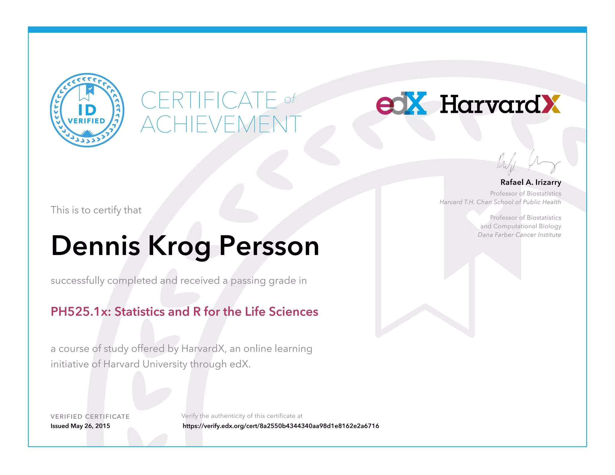 Certificate - Statistics and R for life sciences | PDF