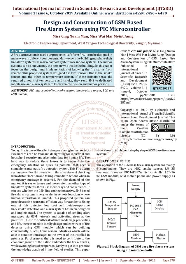 Design and Construction of GSM Based Fire Alarm System using PIC Microcontroller | PDF