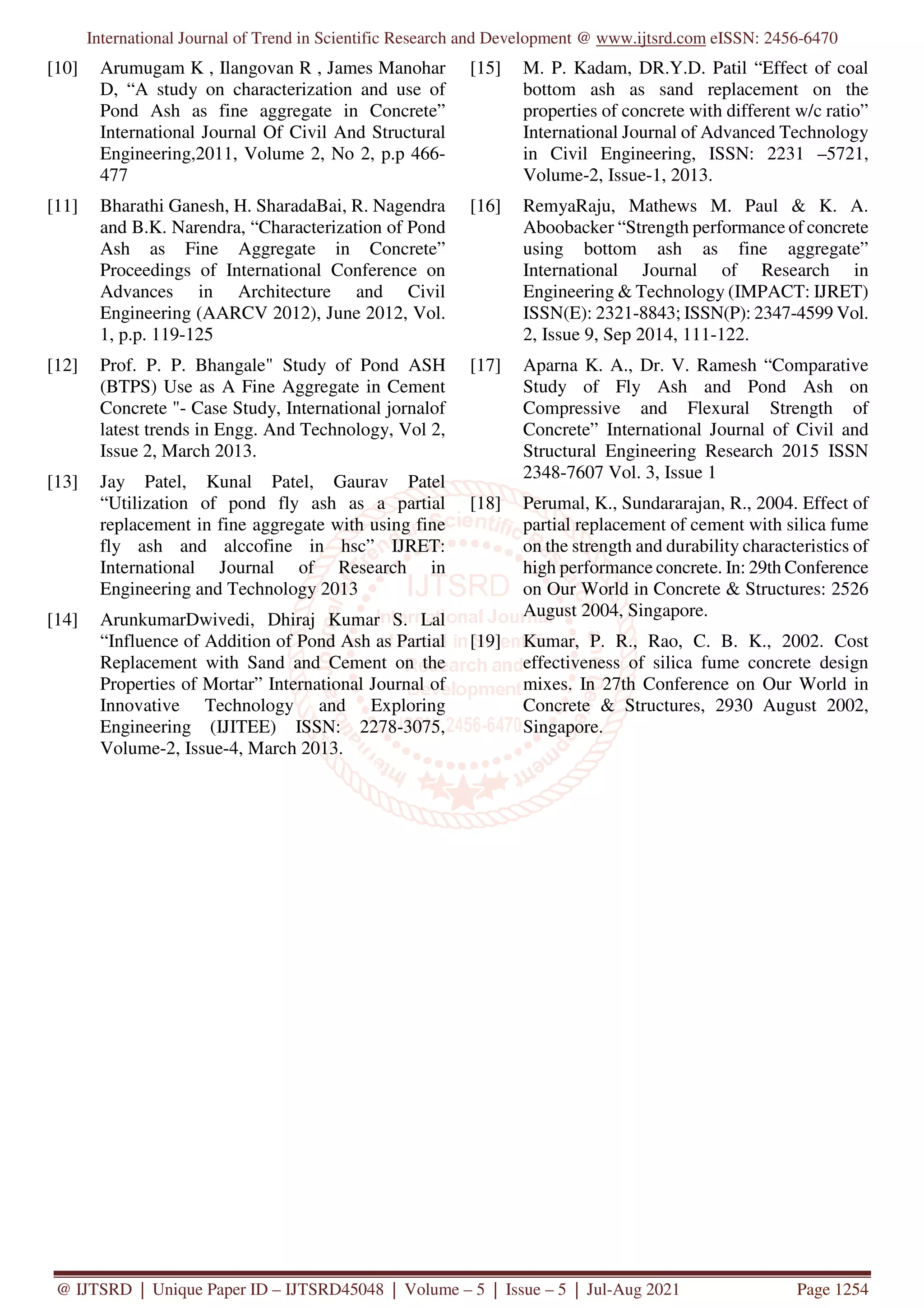 Experimental Study of using Pond Ash as Partial Replacement for Fine ...