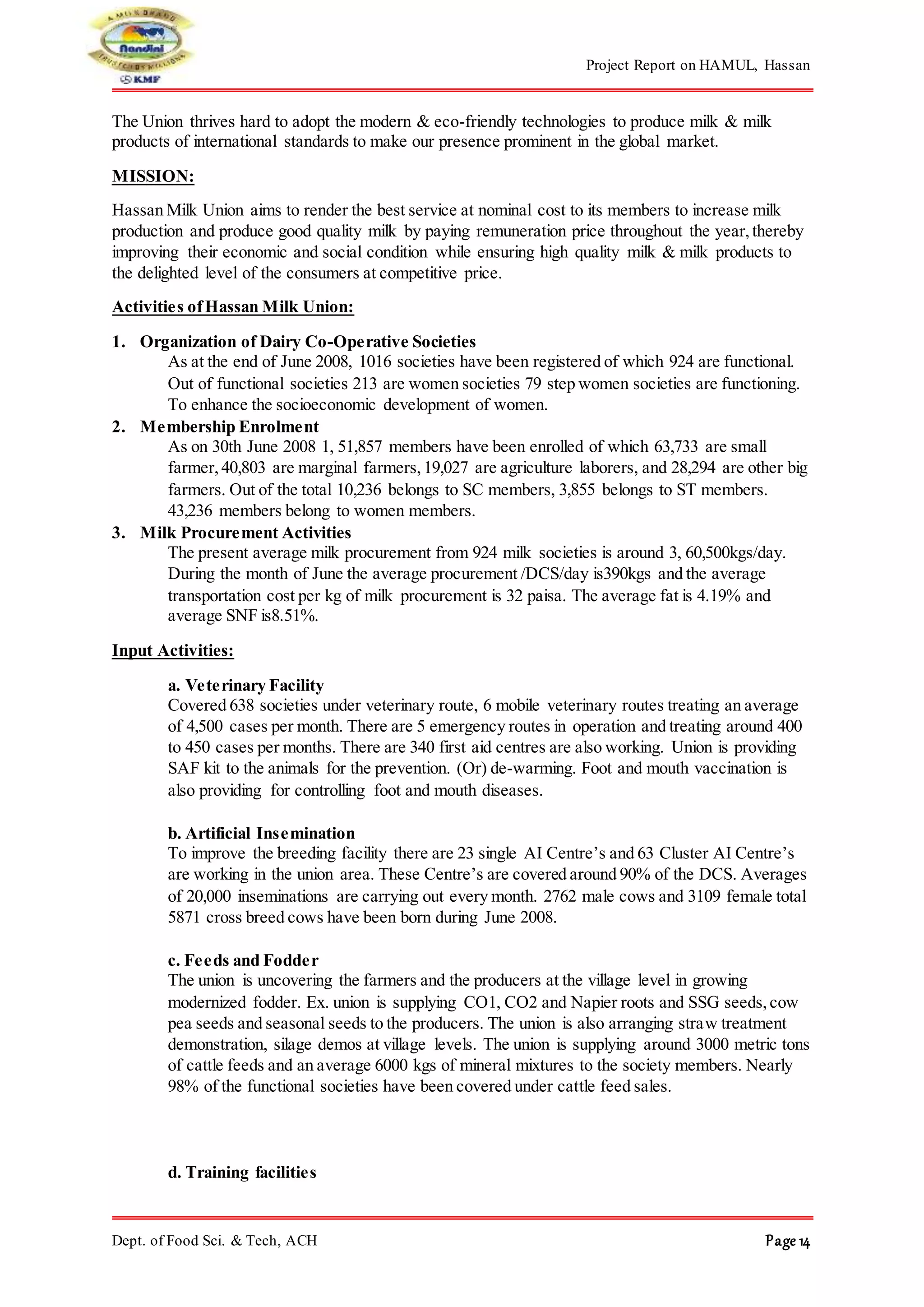 Hassan Milk Union limited report | DOCX