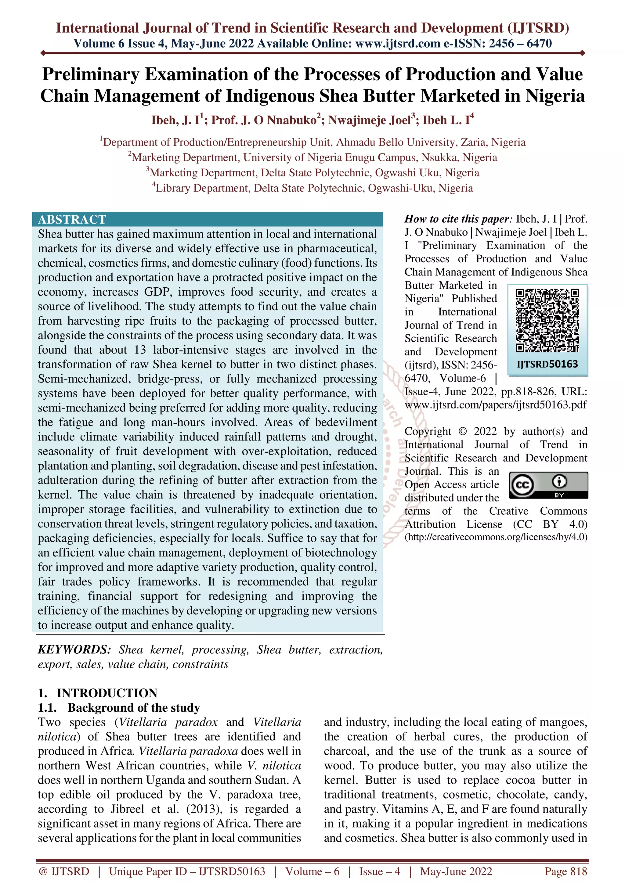 Preliminary Examination of the Processes of Production and Value Chain ...