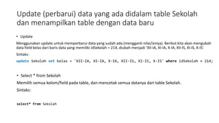 Penggunaan SUBQUERY SQL SERVER (USING SUBQUERIES) | PPTX