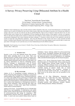 A Survey: Privacy Preserving Using Obfuscated Attribute In e-Health Cloud | PDF