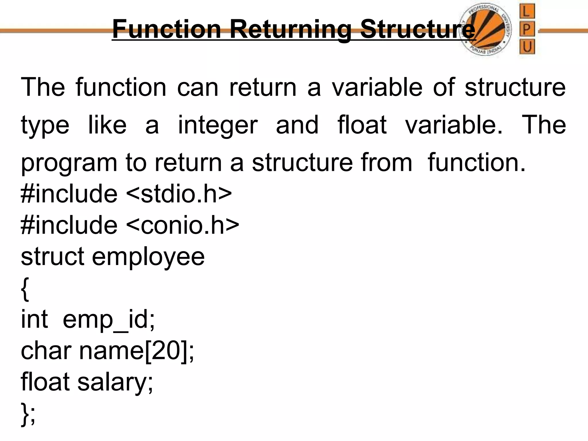 structure and union | PPT | Programming Languages | Computing
