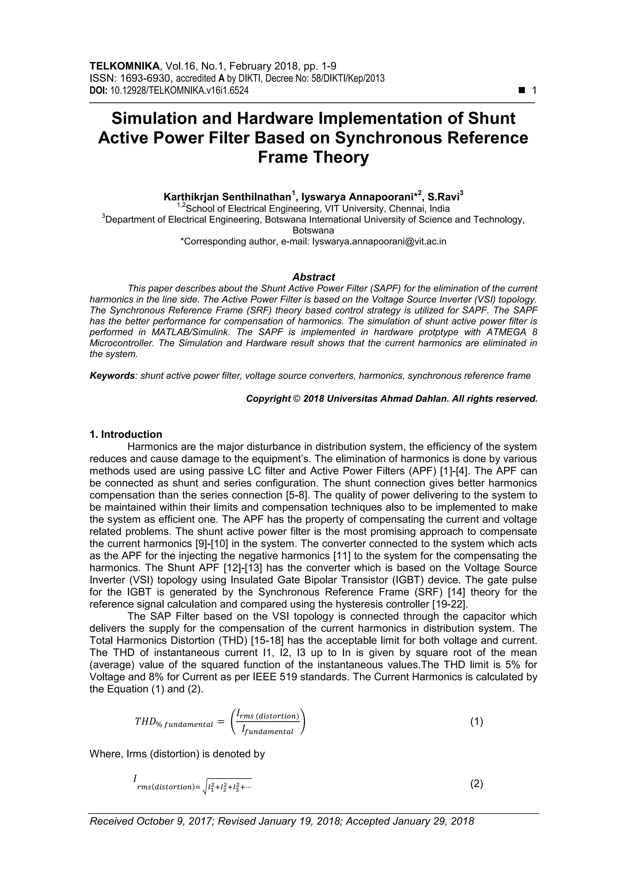 Simulation and Hardware Implementation of Shunt Active Power Filter ...