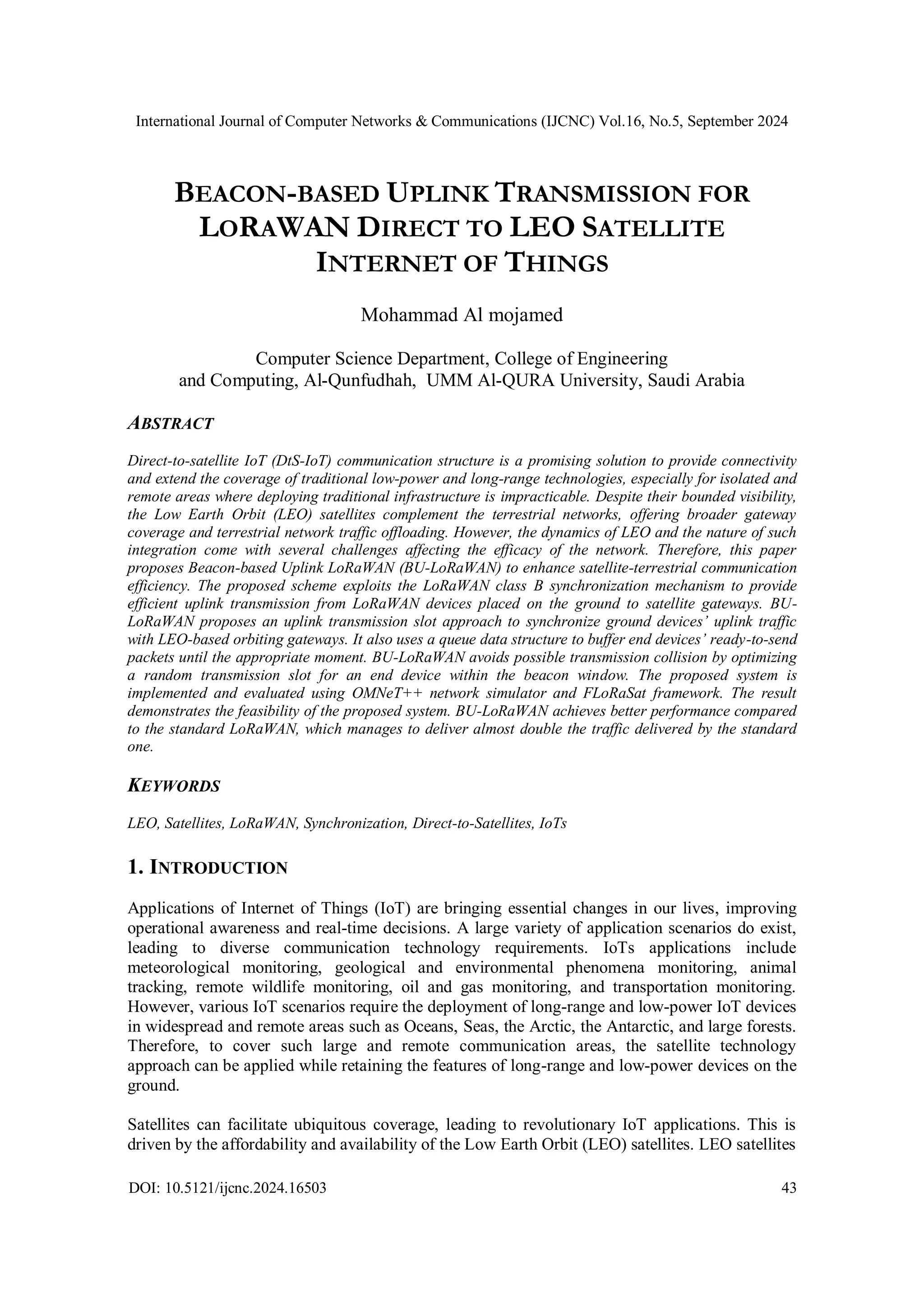 Beacon-Based Uplink Transmission for LoRaWAN Direct to LEO Satellite ...