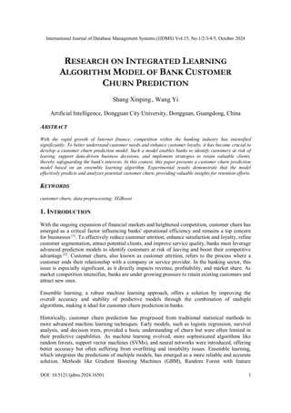 Research on Integrated Learning Algorithm Model of Bank Customer Churn Prediction | PDF