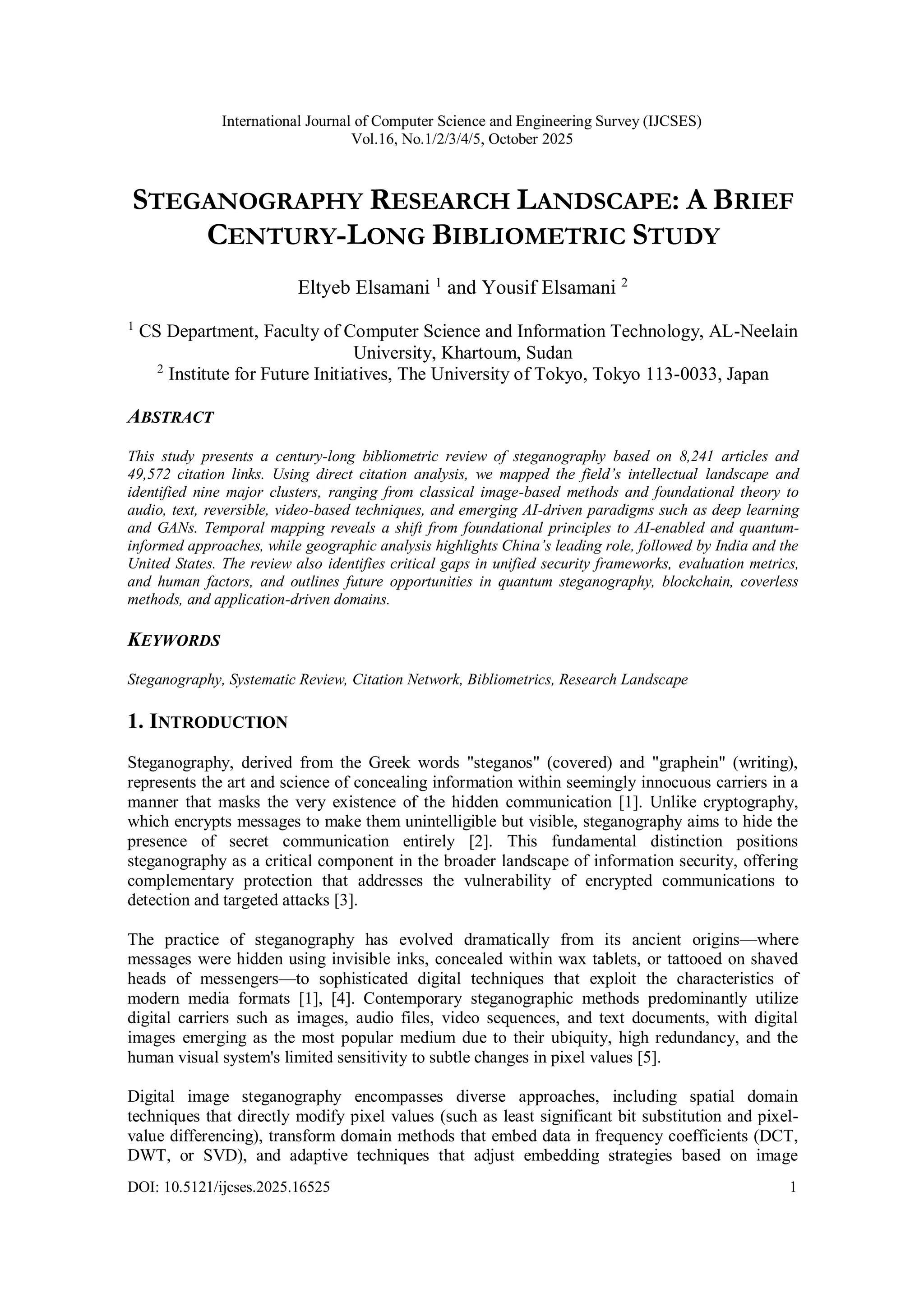 Steganography Research Landscape: A Brief Century-long Bibliometric Study | PDF