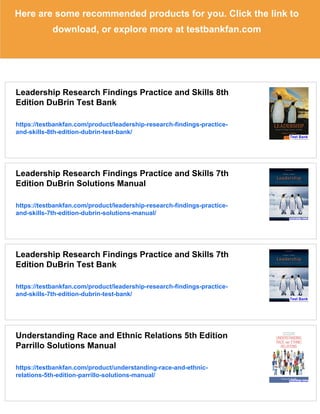 Leadership Research Findings Practice and Skills 8th Edition DuBrin ...