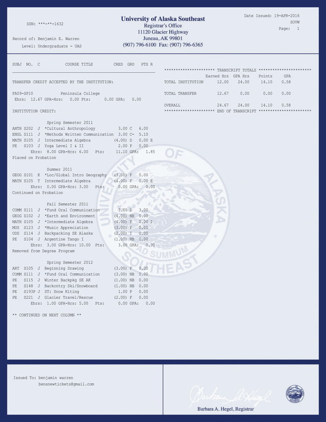 College transcript | PDF | Undergraduate Education | College Education